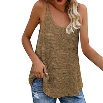 Generic Body pour femme - Col en V - Sans manches - Motif - Pull en tricot - Col rond - Camisole - Gilet en tricot douillet, kaki, XXL