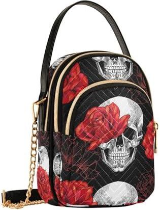 Generic Sac à bandoulière pour femme, style gothique foncé, motif tête de mort rose maléfique pour Halloween, sac à main amovible, sac à main pour téléphone, 