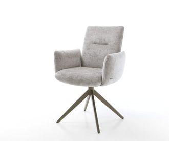 DELIFE Drehstuhl Jova-Flex mit Armlehnen Chenille Silbergrau Kreuzgestell breit Effektfinish Titan 360&deg; drehbar Wippfunktion Taschenfederkern, Esszimmerst&uuml;hl