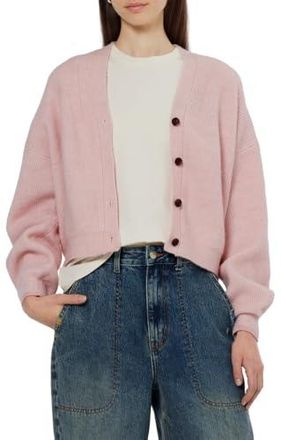Scotch & Soda Womens Fuzzy Relaxed Cardigan Sweater, Pink Melange, L