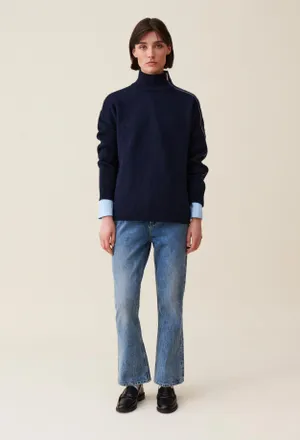 Claudie Pierlot Pull col montant zipp&eacute; bleu marine
