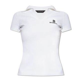 Balenciaga Polo mit gesticktem Logo - - Tops - Damen - Wei&szlig; - S