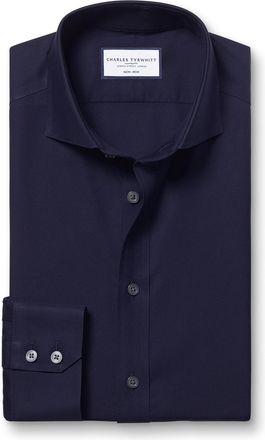 CHARLES TYRWHITT B&uuml;gelfreies Twill-Hemd - Marineblau Knopfmanschette