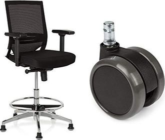 hjh OFFICE 657550 Arbeitsstuhl Counterstuhl TOP Work 77 Stoff/Netz Schwarz Bürostuhl hoch & Fußstütze höhenverstellbar & 5X Hartbodenrollen 11mm / 65mm Büro-Stuh