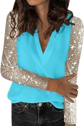 Generic Haut &agrave; paillettes pour femme - Haut scintillant &agrave; manches longues - Pull ample et confortable - D&eacute;contract&eacute; - Polyvalent - Haut de No&euml;l confortable - 