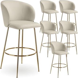 TecTake TecTake Lot de 6 Tabouret Bar Aspect Velours Chaise de Bar avec Repose-Pieds Chaise Haute Cuisine pour &icirc;lot Central H106cm Rembourr&eacute;e avec Dossier Tab