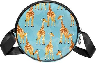 Generic Petit sac &agrave; bandouli&egrave;re rond pour femme, girafes avec fermeture &eacute;clair, bretelles r&eacute;glables, sac &agrave; main rond d&eacute;contract&eacute; pour femmes et filles
