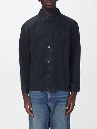 Saint Laurent Surchemise en denim de coton avec monogramme YSL brod&eacute;