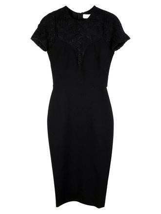 Victoria Beckham Black Lace Panelled Short Sleeved Midi Dress Size XS