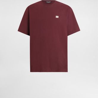 Dolce & Gabbana T-shirt Aus Baumwolle Mit Plakette - Mann T-shirts Und Polos Burgunderrot 48