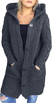TOMWELL Femme Cardigan Long en Tricot Veste Ouvert &Eacute;pais Manches Longues Pull Chaud Casual Capuche Manteau Sweater Hiver Chandail Outwear A Gris Fonc&eacute; XXL