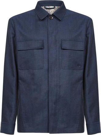 Etro Homme, Vestes, Bleu, Taille: XL Shacket en Laine et Lin