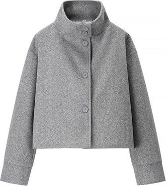 Generic Manteau dhiver en laine pour femme avec boutons - Veste courte et chaude - Col montant - Veste en laine &eacute;paisse - Manteaux courts unis pour femme, gri