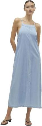 Vero Moda Vmadelyn SL Calf Denim Dress Yo350 Robe, Bleu Jeans Clair, L Femme