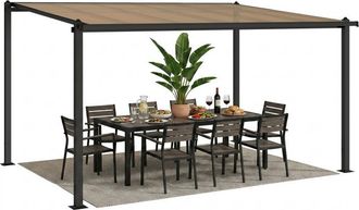 OUTSUNNY Pergola adoss&eacute;e - Outsunny - toit rigide &eacute;tanche - goutti&egrave;res int&eacute;gr&eacute;es - aluminium et polycarbonate - 3,8x3m - gris fonc&eacute;