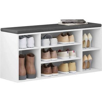Woltu Schuhbank wei&szlig;, Schuhregal mit Sitzbank 7 F&auml;chern, Garderobenbank f&uuml;r Schuhaufbewahrung, f&uuml;r Eingangsbereich Flur, aus Holzwerkstoff, 103,5x48x30 cm