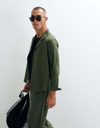 B&eacute;lier B&eacute;lier - Chemise densemble en lin m&eacute;lang&eacute; &agrave; manches longues - Olive-Vert