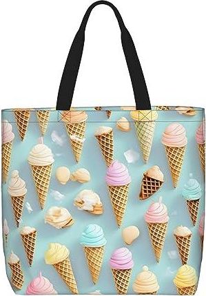 Generic Motif De Cr&egrave;me Glac&eacute;e Et De Gaufre Sac A Main Femme D&eacute;contract&eacute; Tote Bag R&eacute;utilisable Sac Cabas Pour Universit&eacute; Gym Quotidienne