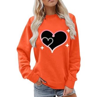 Generic Saint Valentin T-shirt &agrave; manches longues pour femme Imprim&eacute; coeur Sweat-shirt Pull Mat&eacute;riau doux Mode d&eacute;contract&eacute;e Col rond Sweat &agrave; capuche confortabl