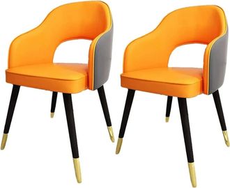 Generic Set Aus 2 Modernen Nordischen Sesseln - Hellgraue Esszimmer- Und Loungest&uuml;hle Aus PU-Leder Mit Metallbeinen(Orange Grey)
