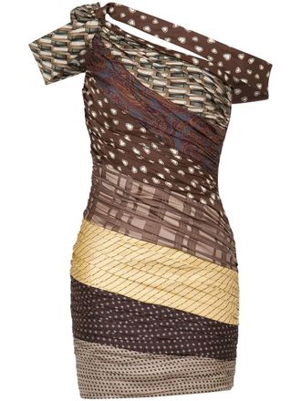 Moschino robe sans manches &agrave; design patchwork - Marron