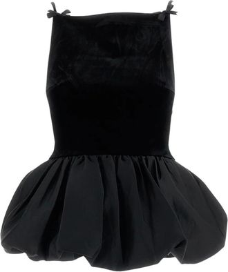 Self Portrait Top &agrave; basque bouffante en velours - Femme - Tops - Noir - Taille: 38 FR