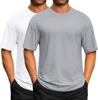 Generic Chemise unie pour homme 2026 en coton - T-shirt d&eacute;t&eacute; d&eacute;contract&eacute; &agrave; col rond et manches courtes - T-shirt classique basique 2 pi&egrave;ces pour int&eacute;rieur et 