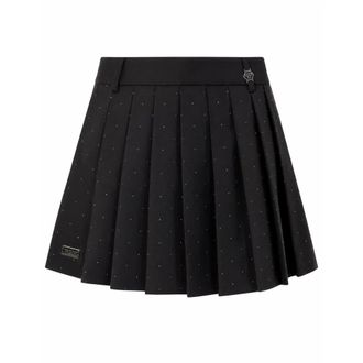 Philipp Plein Femme, Jupes, Noir, Taille: 42 FR Mini-jupe pliss&eacute;e petit monogramme strass