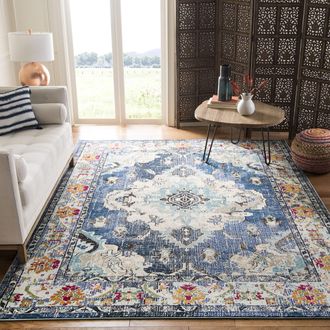 Safavieh Boho Teppich f&uuml;r Wohnzimmer, Esszimmer, Schlafzimmer - Monaco Collection, Kurzer Flor, Marineblau und Hellblau, 122 X 170 cm