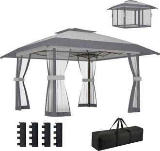 OUTSUNNY Tonnelle pliante - Outsunny - r&eacute;glable en hauteur - protection UV30+ - montage facile - tissu polyester et m&eacute;tal - 4 x 4 m - gris