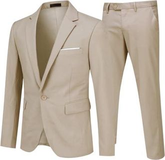 AlltheMen Costume Homme Formel daffaire de Couleur Uni à la Mode Slim Fit Deux pièces Beige 3XL