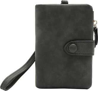 Generic Petit portefeuille &agrave; deux volets en cuir pour femme avec dragonne et emplacements pour cartes, fen&ecirc;tre pour carte didentit&eacute;, fermeture &eacute;clair, pochett