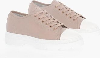 Woolrich Hammered Leather Low Sneakers MILITARY With Chunky Sole size 37,5