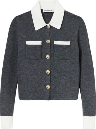 Self Portrait Femme, Pulls, Gris, Taille: 36 FR Contrast Collar Cardigan