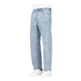 Calvin Klein Jeans Homme, Jeans, Bleu, Taille: W33 Jean droit en denim avec impression logo all-over