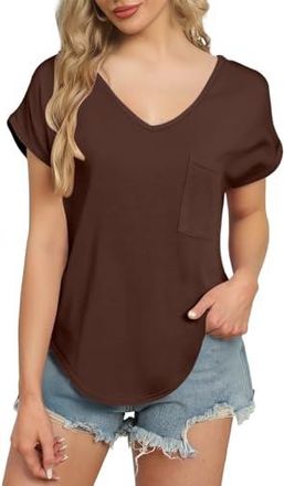 Generic Tee Shirt Femme Grande Taille Occasionnelles Chic Tshirt Top Manche Courte &Eacute;t&eacute; Ample Basique T-Shirt Sport Blanc Col en V Haut Blouse &Agrave; Manche Courte 