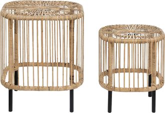 Beliani Garten Beistelltisch Rattan natürlich quadratisch 2er Set geflochten Cesenatico