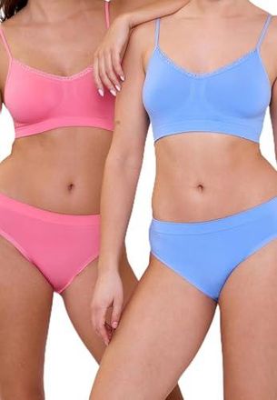Billet Doux Mod&egrave;le Zen Attitude - Lot de Deux Slips Taille Normale - Femme - 34/36 - Bleuet + Rose Corail