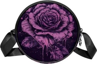 Generic Circle Sac &agrave; bandouli&egrave;re pour femme, violet et noir, petit sac &agrave; bandouli&egrave;re avec fermeture &eacute;clair, bretelles r&eacute;glables, sac &agrave; main rond d&eacute;contract&eacute; p