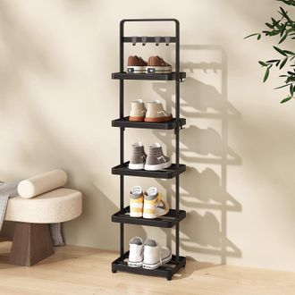 Generic 5-Tier Schuhregal aus Metall mit Haken, Netzgitter-Ablage, ideal f&uuml;r kleine R&auml;ume, schr&auml;ge Hallen- oder Kleiderschrank