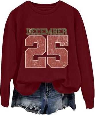 Generic Pull de Noël 2025 pour femme - Motif graphique amusant - Imprimé graphique - Manches longues - Style décontracté - Pour les fêtes - Confortable - Col 