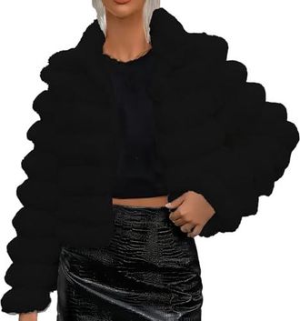 Generic Veste courte en fausse fourrure pour femme - Manches longues - Fermeture éclair intégrale - Pour lhiver - Solide - Épais - Chaud - Chaud - Chaud, Noir