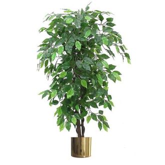 Leaf K&uuml;nstlicher Baum/Pflanze mit Metall-Pflanzgef&auml;&szlig;en, 120 cm, Gr&uuml;n, XL Buschiger Ficus Gold