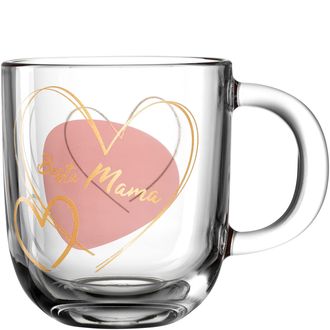 Leonardo Leonardo Emozione Geschenk Tasse Beste Mama 1 St&uuml;ck, sp&uuml;lmaschinengeeignete Tasse, rosa Herz Motiv, Tee-Glas mikrowellenfest, 400 ml, 033228