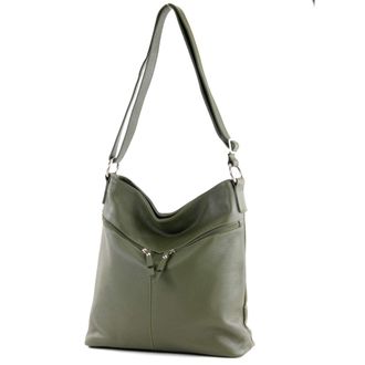modamoda.de T196 Damen Leder Schultertasche Umh&auml;ngetasche handmade in Italy, Farbe:Olivgr&uuml;n