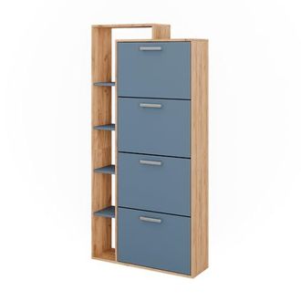 Vicco Benne &agrave; chaussures Orlando, Ch&ecirc;ne dor&eacute;/bleu, 80x166.1cm avec 4 compartiments