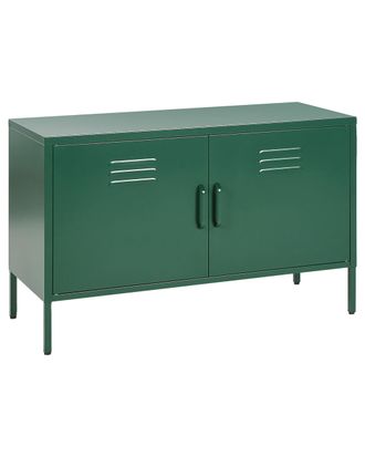 Beliani Sideboard mit 2 T&uuml;ren 2 Griffen Stahl gr&uuml;n herausnehmbarer Regalboden Uria