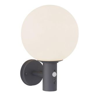 Globo Lighting Wandlampe Au&szlig;enleuchte Anthrazit Kugellampe wetterfest LED Hauswandleuchte, Bewegungsmelder Glas Edelstahl, LED 7W 806lm 2700K warmwei&szlig;, DxH 25x37 cm