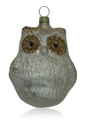 Lauschaer Glas Christbaumschmuck gro&szlig;e Eule Eislack Champagner 3 St&uuml;ck Christbaumschmuck Weihnachtsschmuck mundgeblasen,handdekoriert