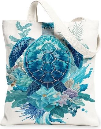 Generic Sacs fourre-tout en toile de tortue tropicale, design artistique oc&eacute;an, sacs r&eacute;utilisables, respectueux de lenvironnement, l&eacute;gers et lavables en toile